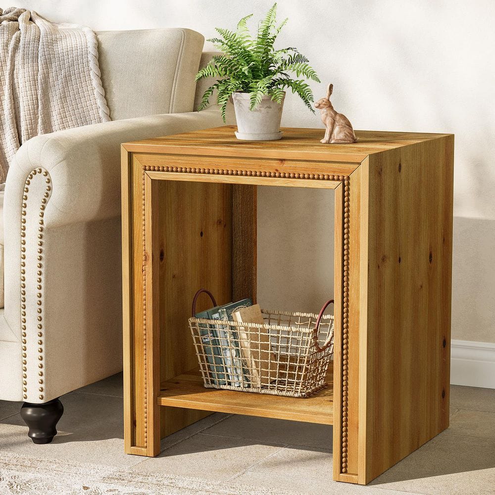 BYBLIGHT Kerlin 19.7 in. Brown Rectangle Solid Wood Side Table for ...