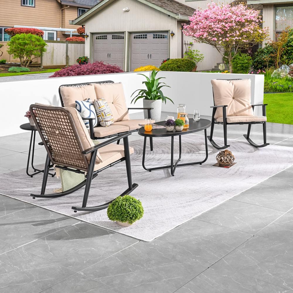 TOP HOME SPACE 5-Piece Metal Patio Conversation Set with Khaki Cushions TP00222-003-K - The Home ...