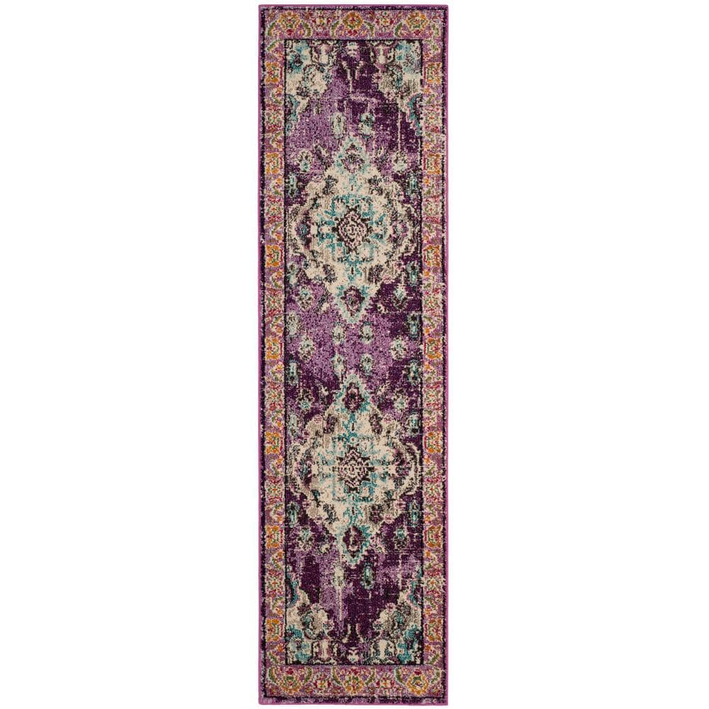SAFAVIEH Monaco 2 ft. x 6 ft. Violet/Light Blue Border Runner Rug ...