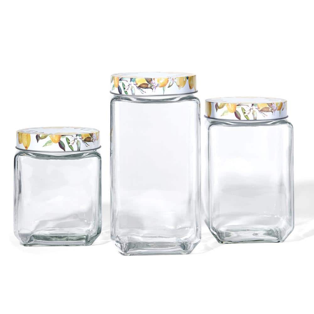 American Atelier Meyer Lemons Set Of 3 Square Clear Glass Jars 403517 ...
