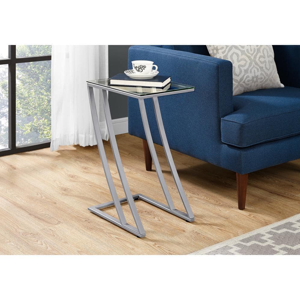 Silver End Table with Tempered Glass HD3090 - The Home Depot