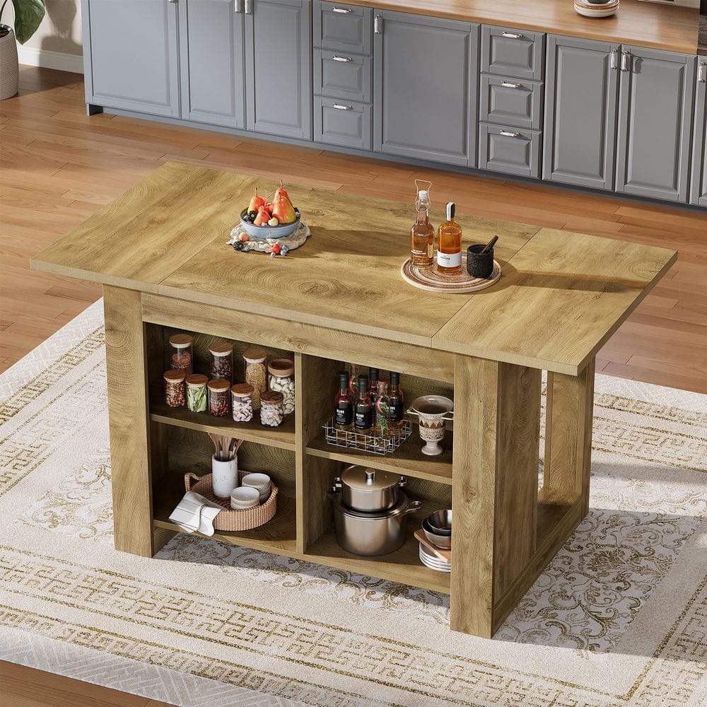 BYBLIGHT Clarine Brown Wood 63 in. 3-Tier Stationary Kitchen Island ...