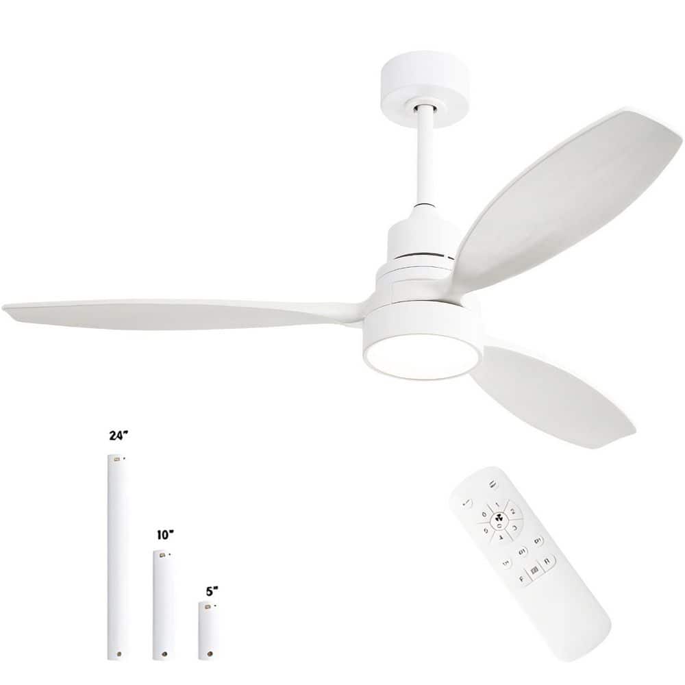 Sofucor 52 in. with LED Light Indoor/Outdoor White Ceiling Fan Wood and ...