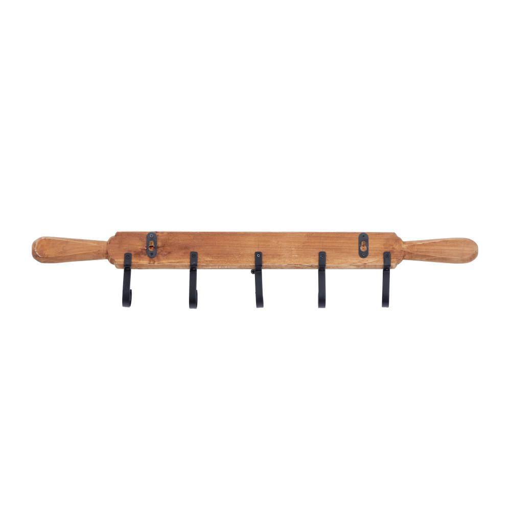 Litton Lane 5 Hooks Brown Wood Modern Farmhouse Wall Hook 040713 - The ...