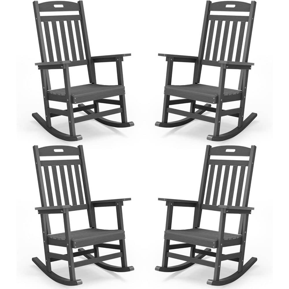 Mximu Gray Classic Plastic Patio Outdoor Rocking Chair (4-Pack) YYXK002 ...