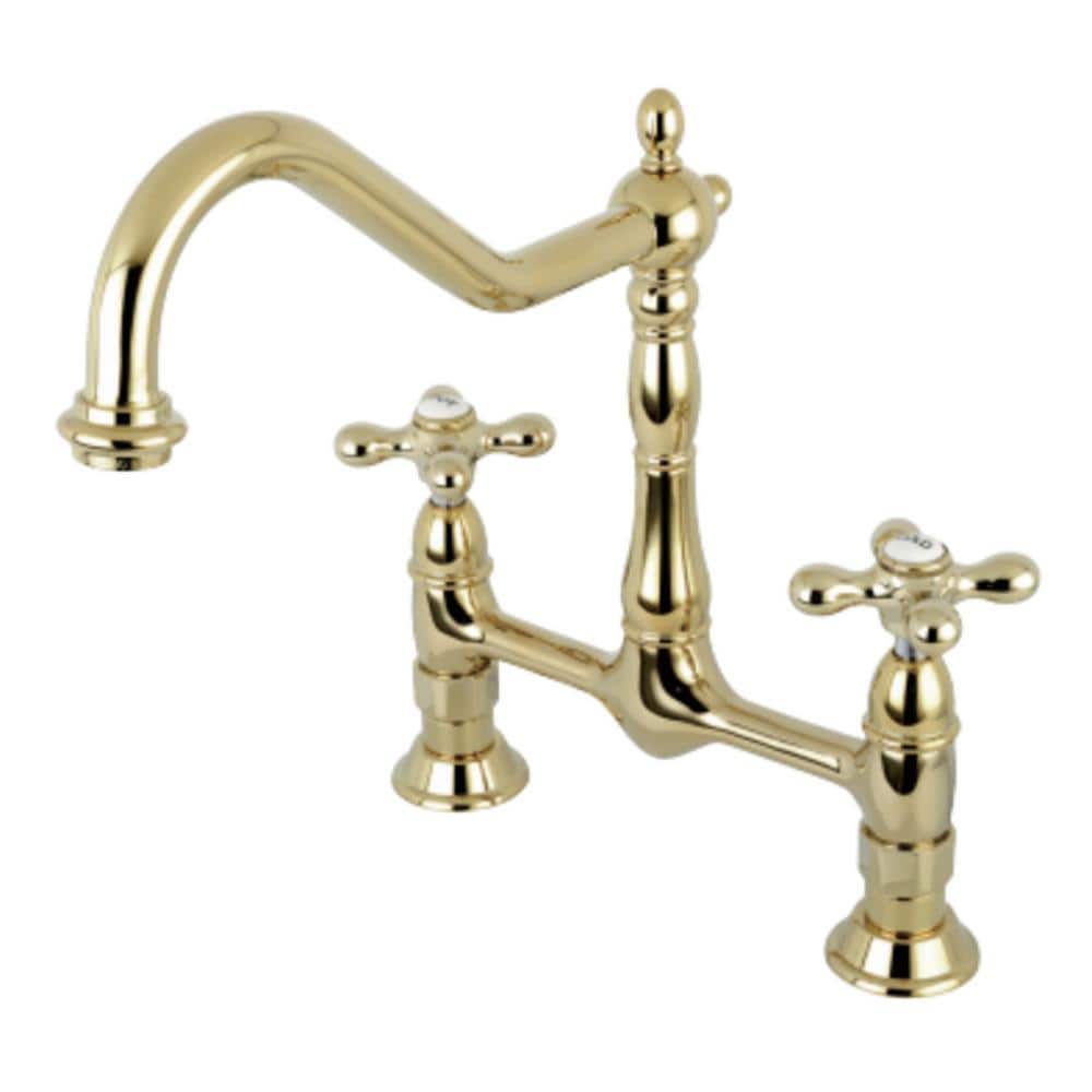 Kingston Brass Heritage 2-Handle Bridge Kitchen Faucet with Cross ...