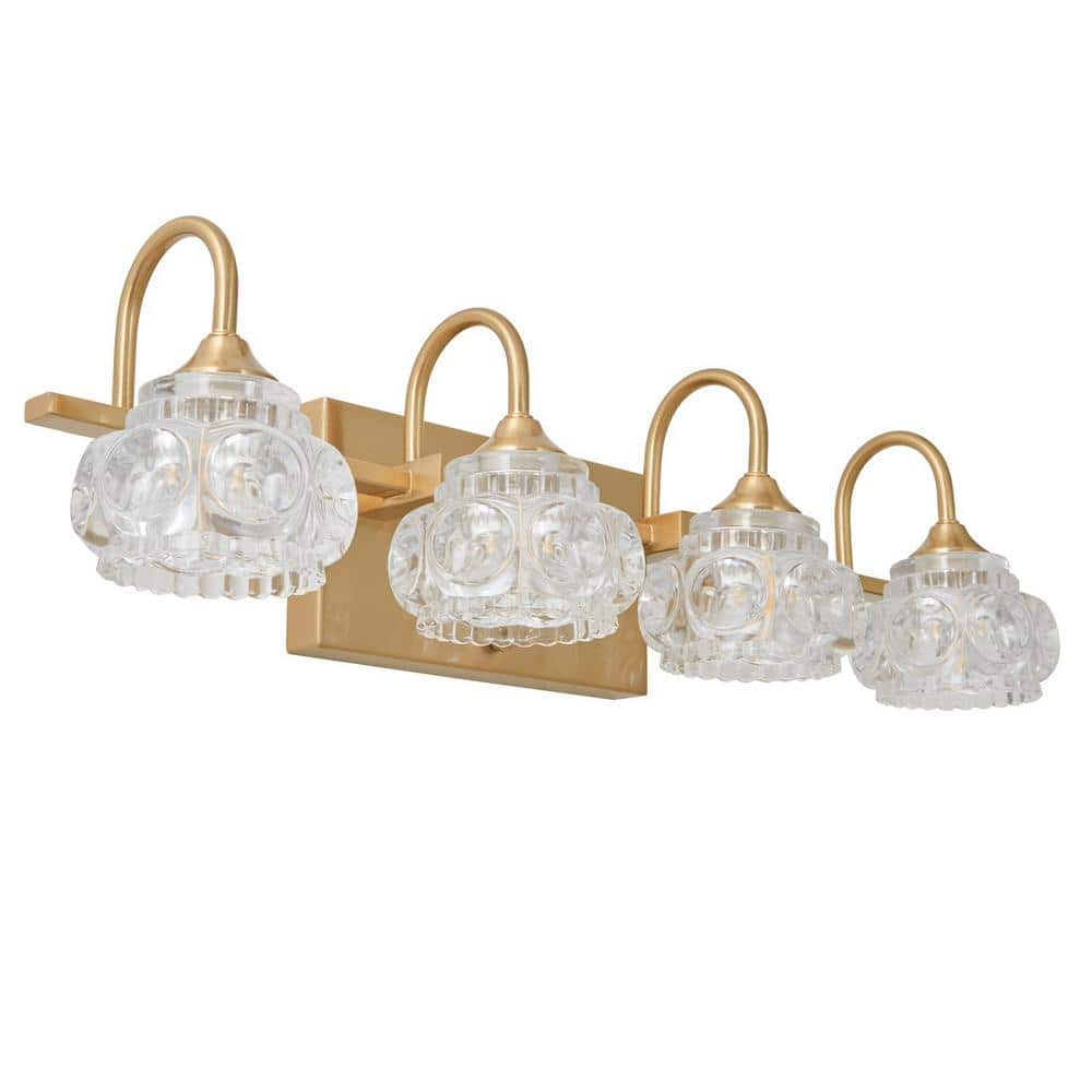 HKMGT Retro 22.8 in. 4-Light Gold Bathroom Vanity Light with Crystal ...