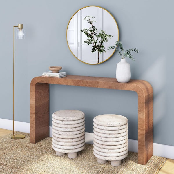 PLANK+BEAM Arcata 56 in. Cashew Rectangle Wood Curved Waterfall Console ...