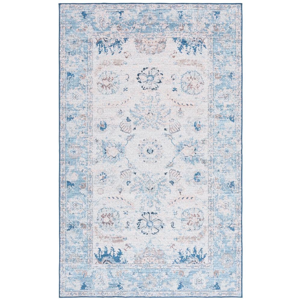 SAFAVIEH Arizona 3 ft. x 5 ft. Blue/Beige Machine Washable Distressed ...