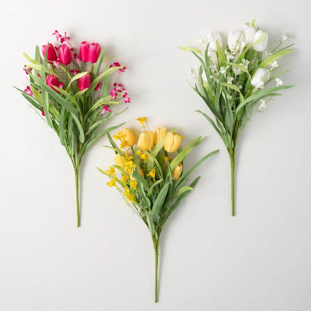 SULLIVANS 20 in. Artificial Spring Tulip Grass Floral Arrangement Set ...
