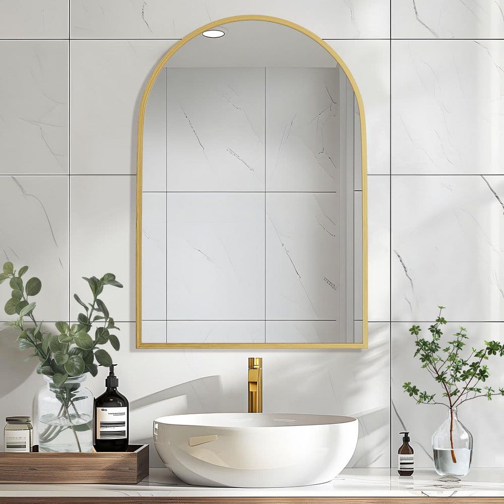 Dovelina Wall Set of 2 Aluminum Slim Frame Bathroom Mirrors Gold 26 in ...