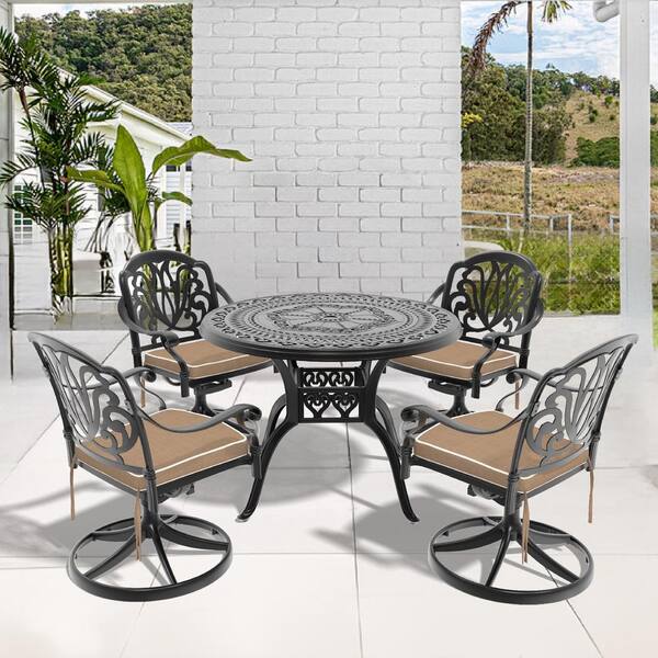 Willit Elizabeth 5-Piece Cast Aluminum Patio Outdoor Dining Set with ...