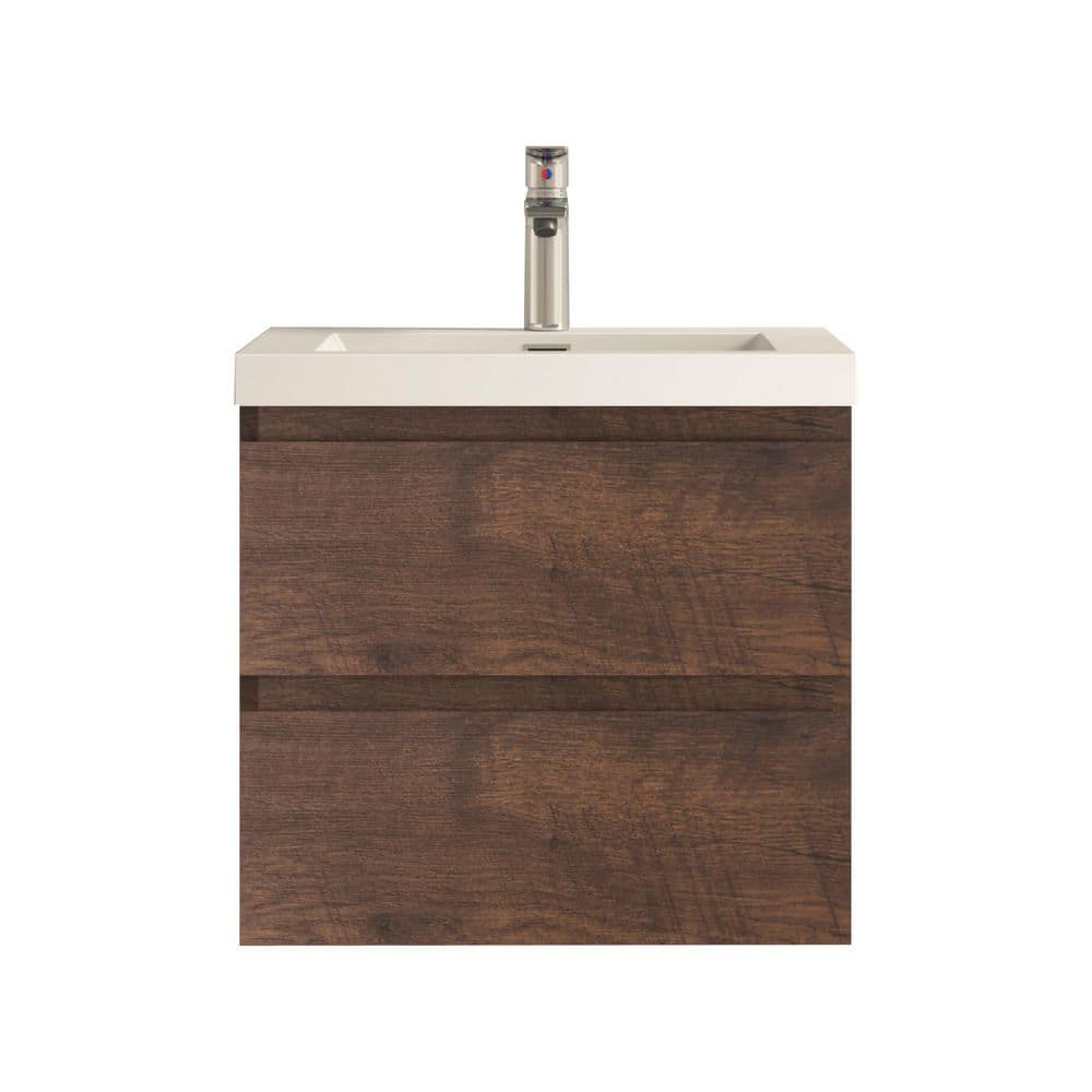 TONA Angela 24 in. Single Rose Wood Bath Vanity Wall-Mounted Floating ...