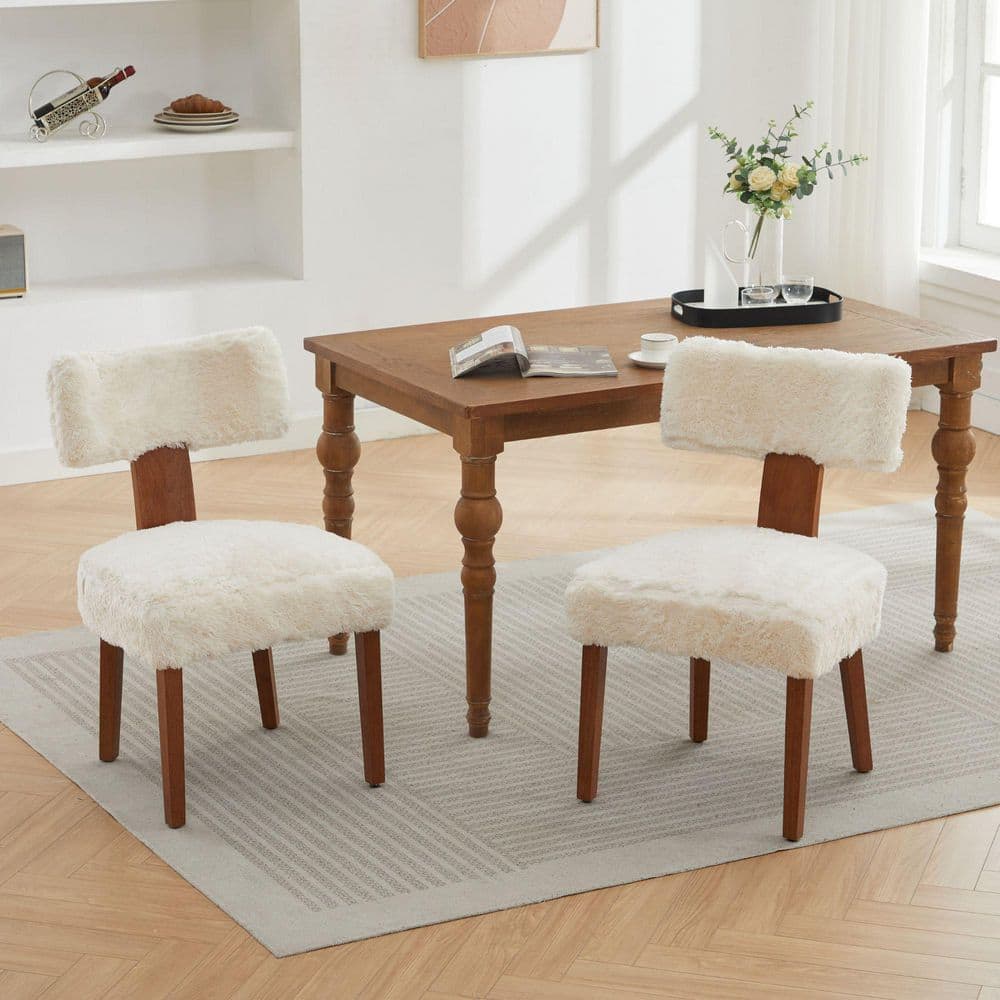 Noble House Veltria Modern Ivory Fur Fabric Upholstered Dining Side ...