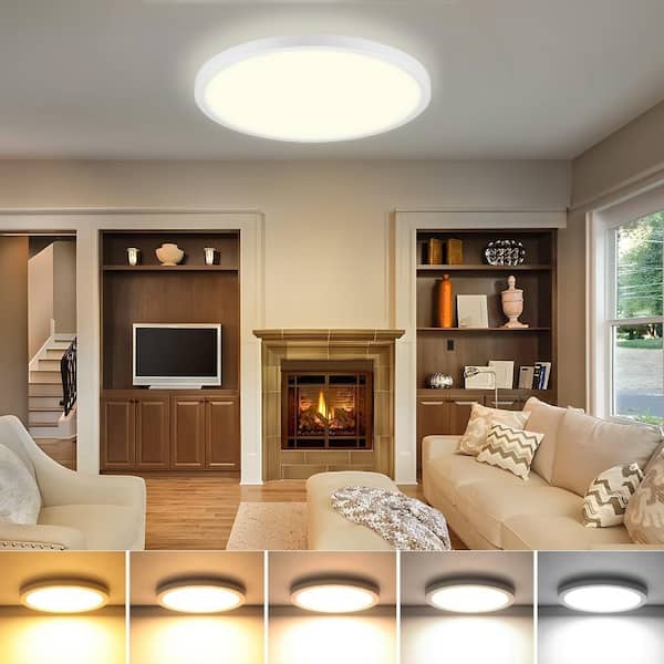 KOAOEIRS 12 in. Round 5CCT White Selectable Matt Integrated LED Flush ...
