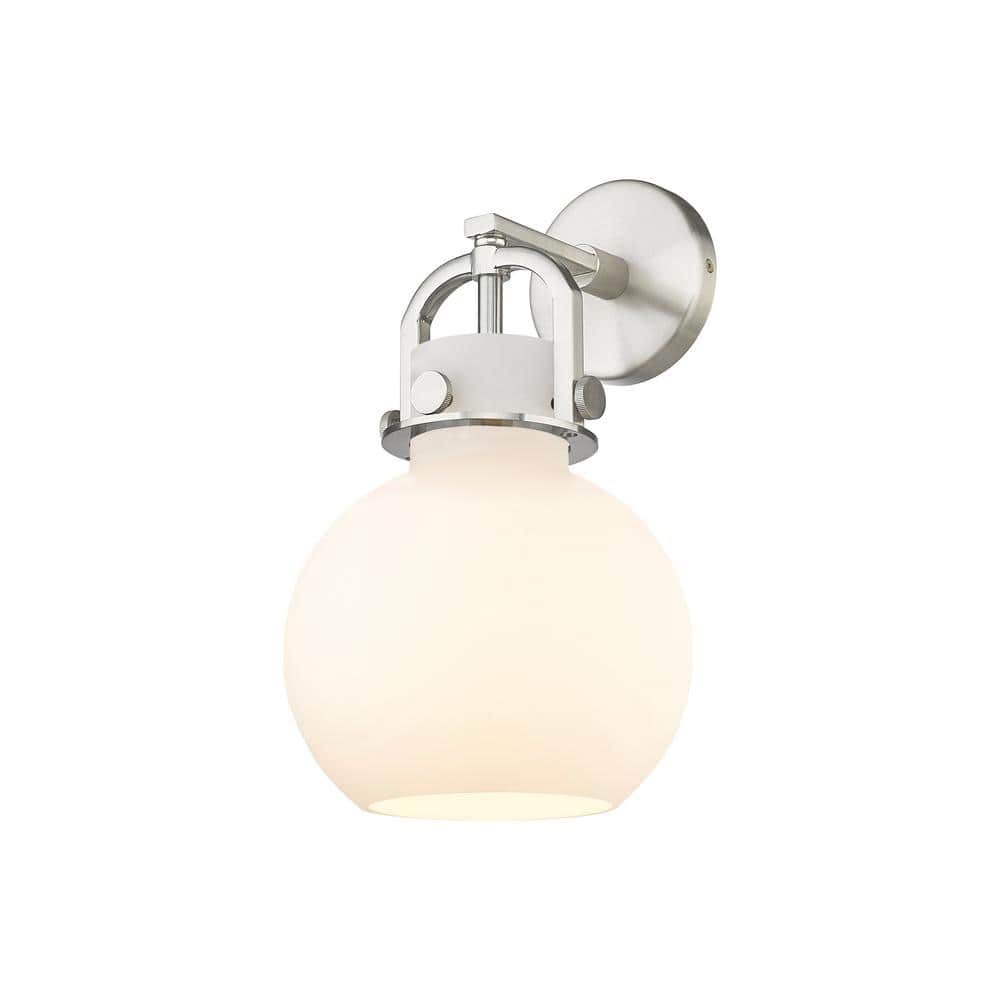 Innovations Newton Sphere 1-Light Satin Nickel Wall Sconce with White ...