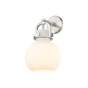 Innovations Newton Cone 1-Light Satin Nickel Wall Sconce with White ...