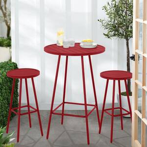 Red 3-Piece Metal Round Outdoor Bistro Set Z00LUZVP3U - The Home Depot