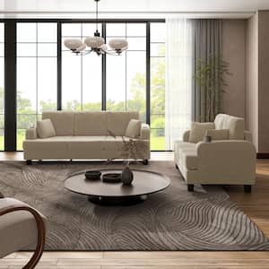 JEAREY Modern 2-Piece Beige Chenille Loveseat and Sofa Living Room Set ...