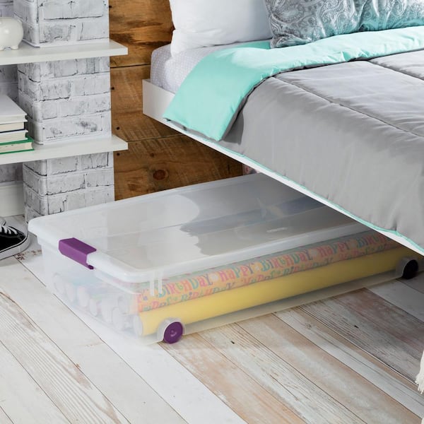 Sterilite 60 qt. ClearView Latch Lid Wheeled Underbed Storage Box 8 Pack 8 x 17611704 The Home Depot