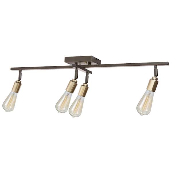 Globe Electric 4-Light Antique Brass Sockets Track Lighting Kit with ...
