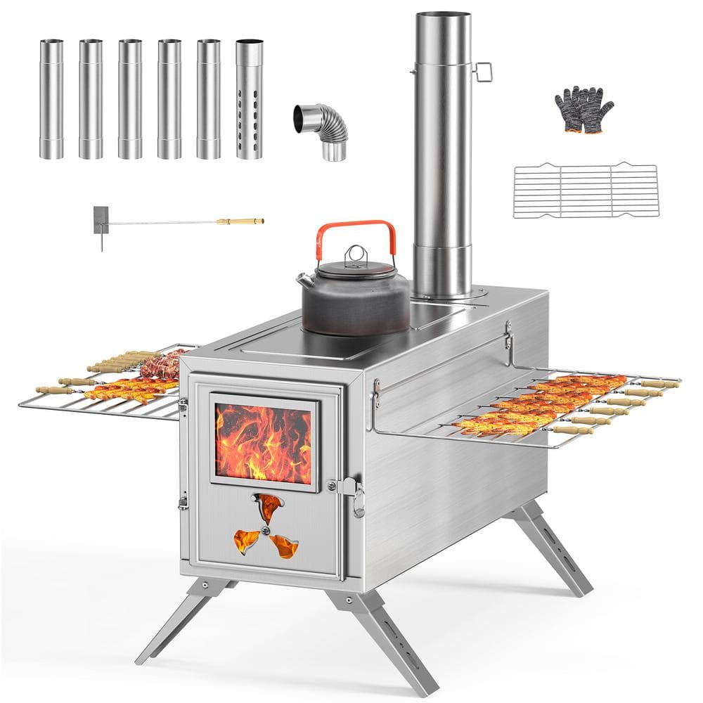 BOZTIY Camping Tent Stove Portable Wood Burning Stove with Window, 7 ...