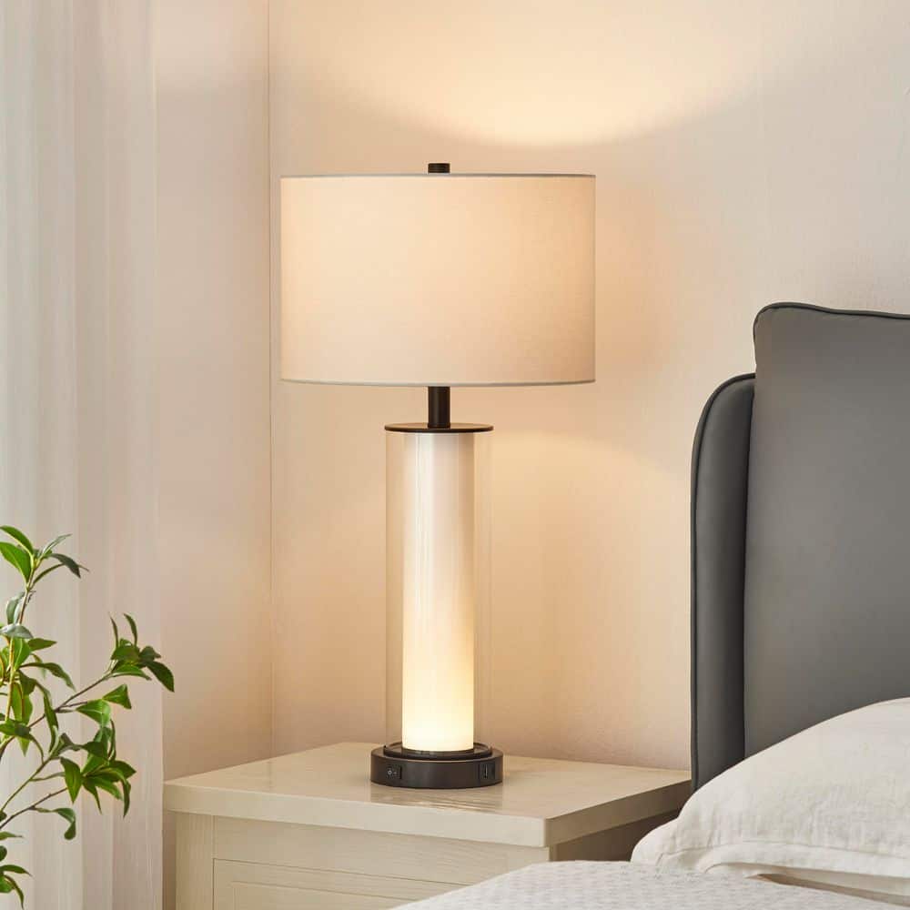 KAWOTI 26.75 in. Painted Bronze Contemporary Integrated LED Table Lamp ...