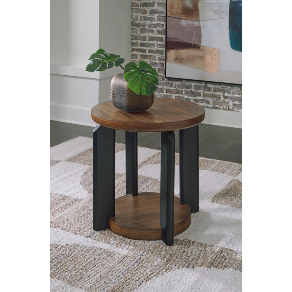 Signature DESIGN BY ASHLEY Kraeburn 25 in. Brown Round Wood End Table ...