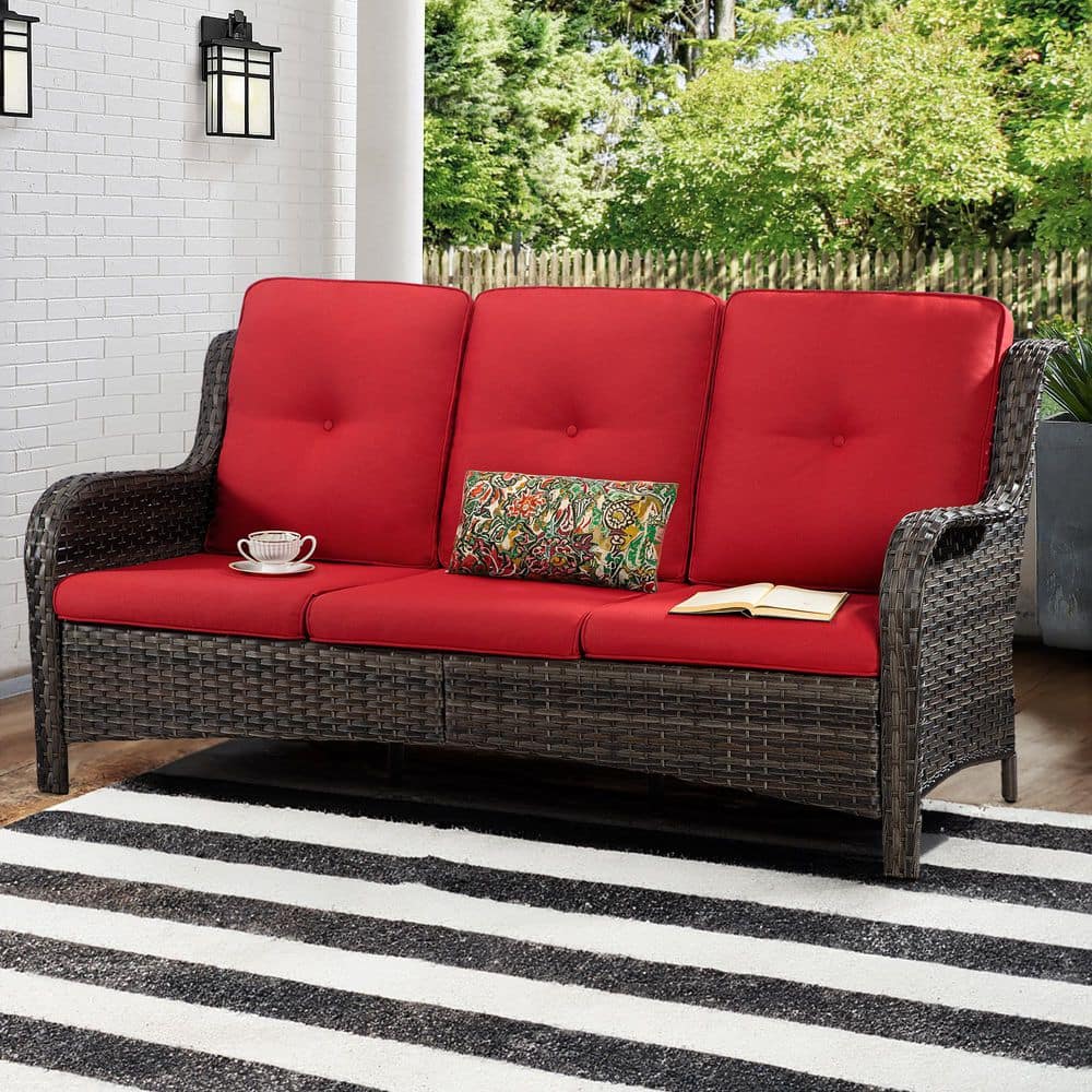 JOYSIDE 3-Seat Wicker Outdoor Couch Patio Sofa with Deep Seating and ...