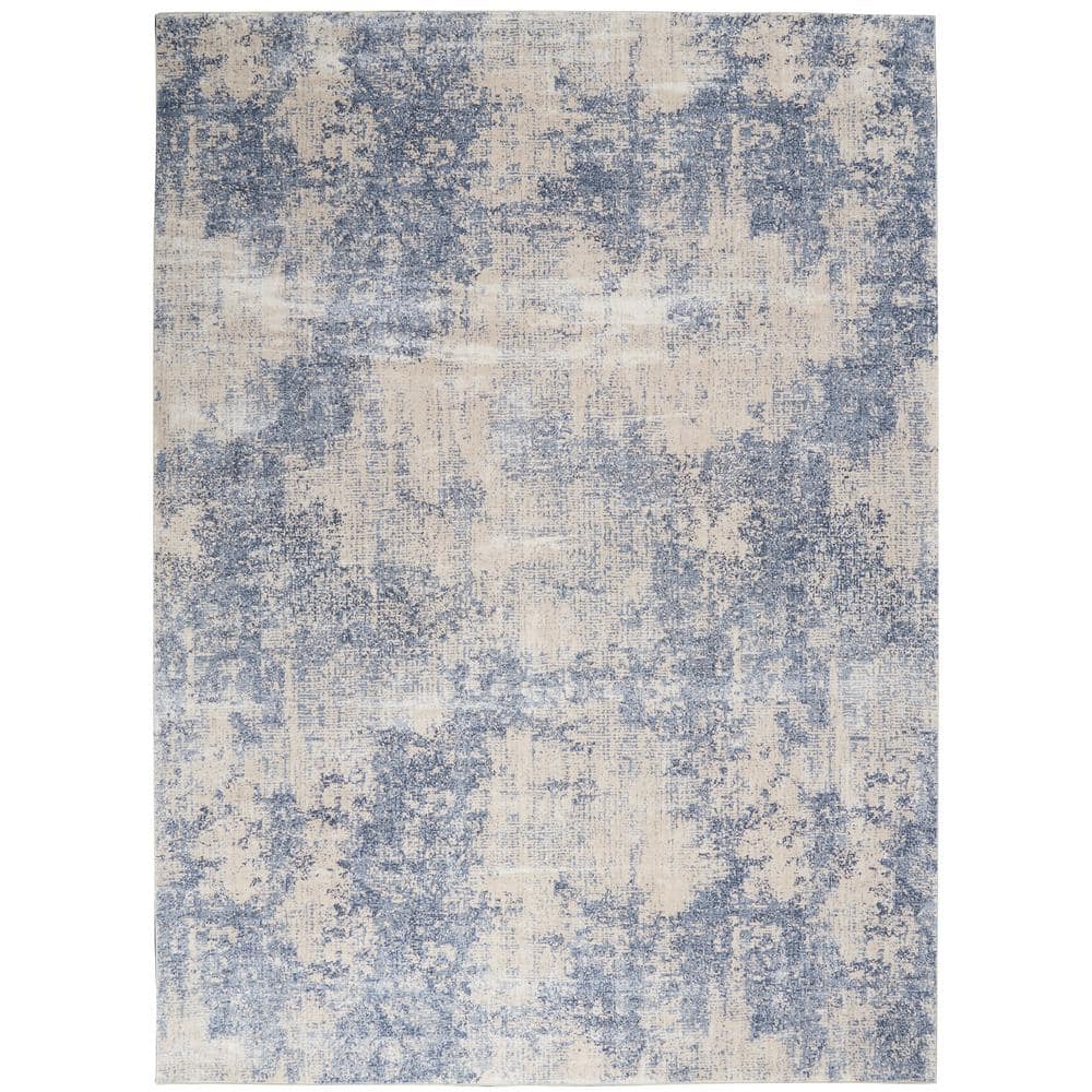 Nourison Silky Textures Ivory/Blue 8 ft. x 11 ft. Abstract Contemporary ...