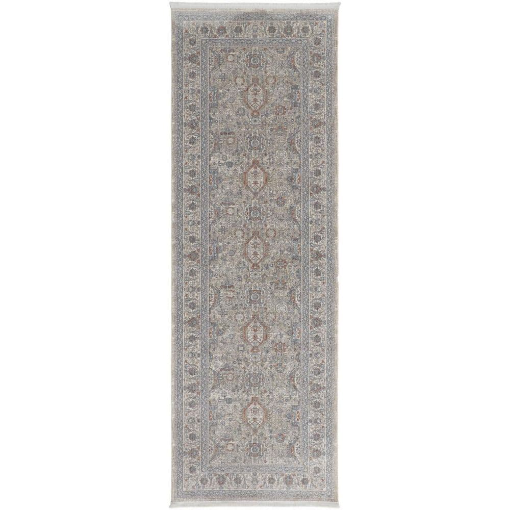 HomeRoots 2 ft. x 8 ft. Silver, Taupe, Blue Oriental Runner Rug ...