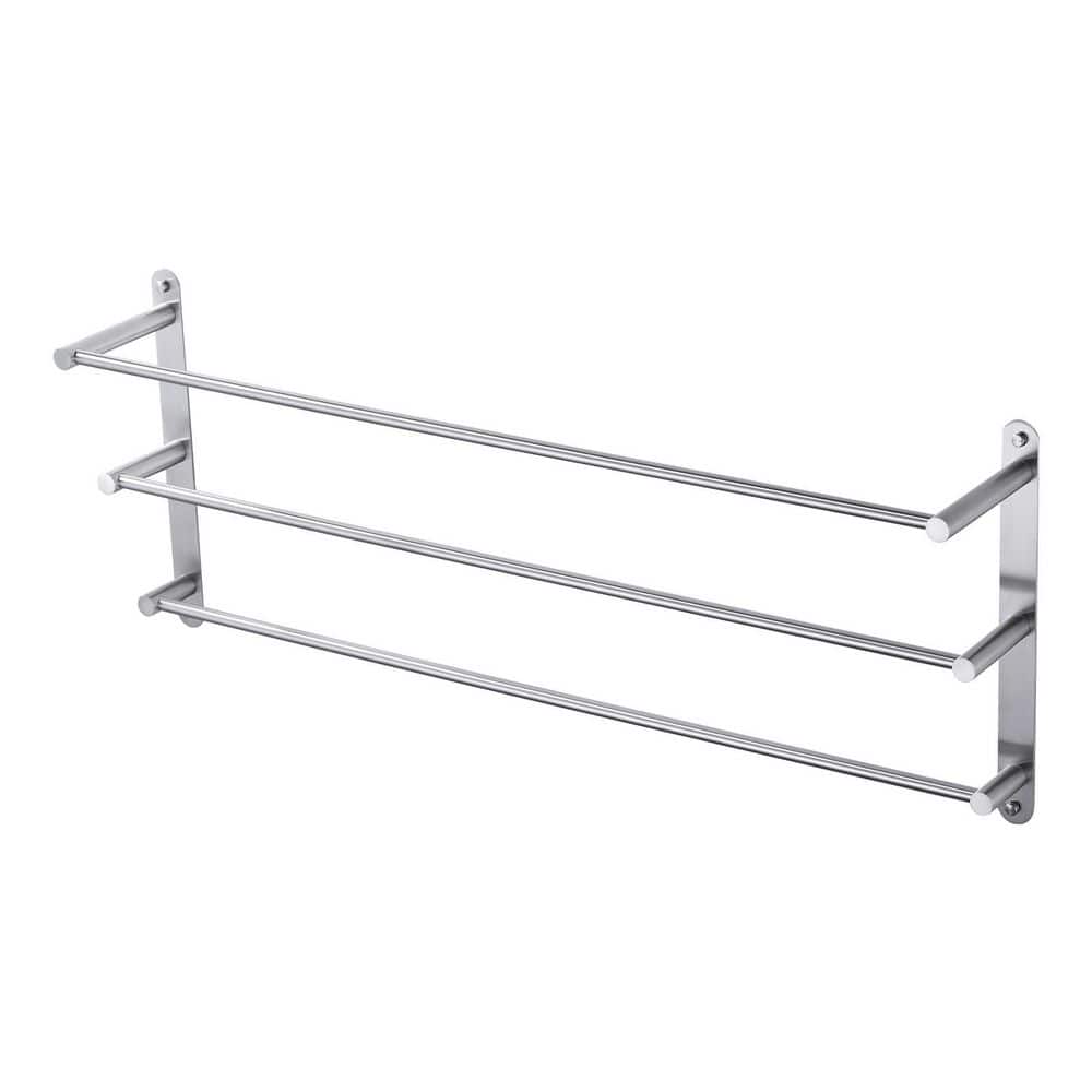 WOWOW 32 in. Brushed Nickel 3-Tier Wall Mounted Towel Rack with Mounting Hardware in Stainless ...