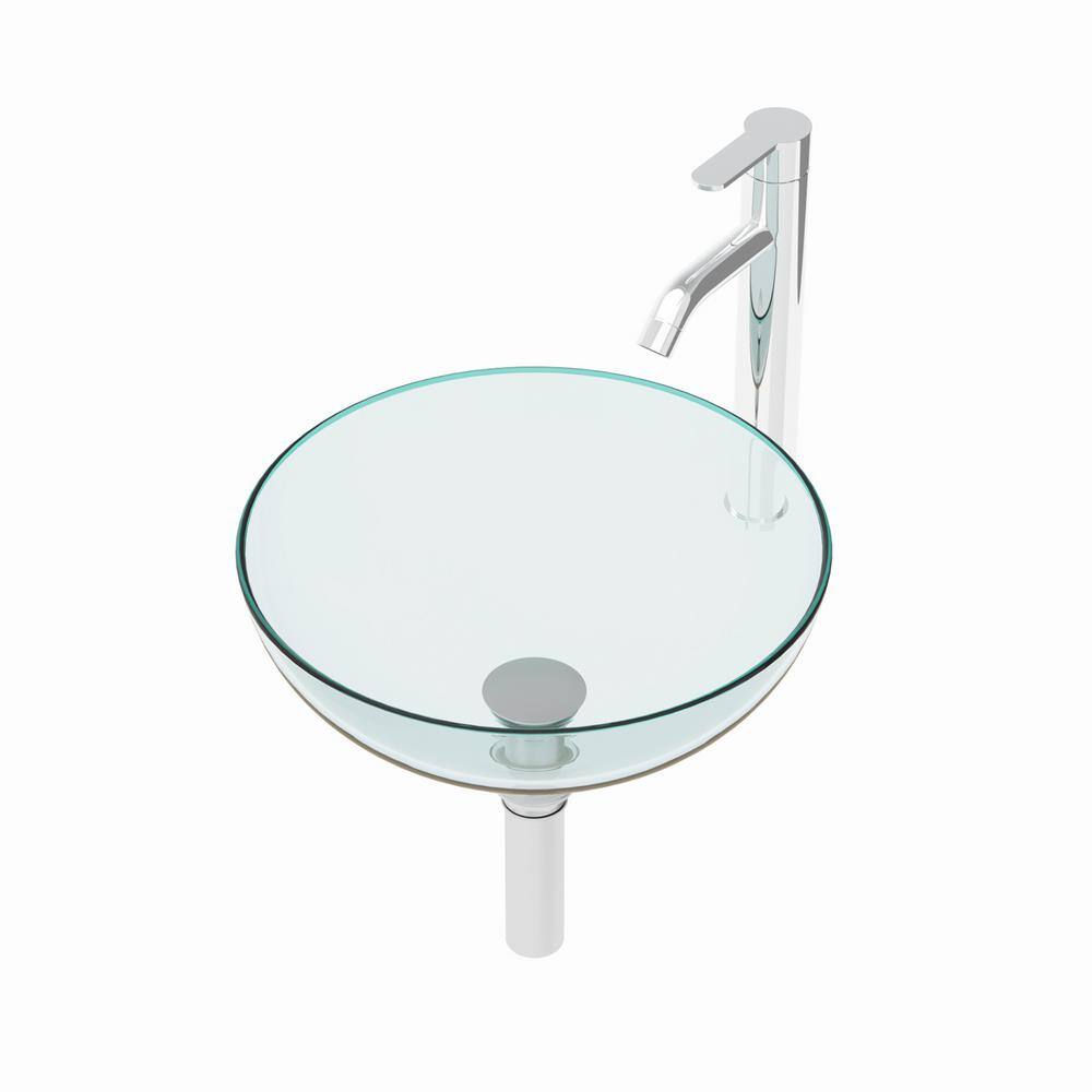 Staykiwi 14 in. Vessel Round Clear Tempered Glass Bathroom Sink with ...