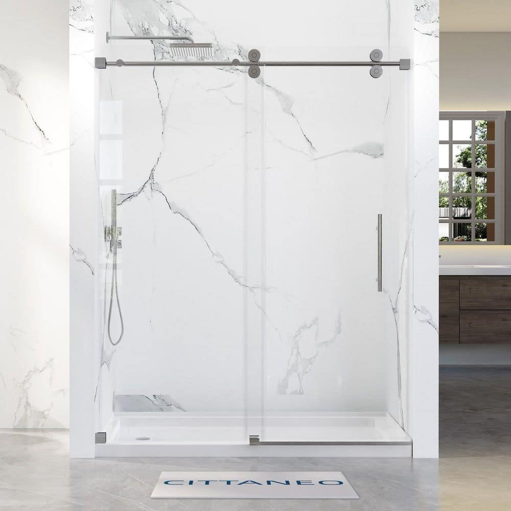 CITTANEO 56 in. -60 in. W x 76 in. H Single Sliding Frameless Shower ...