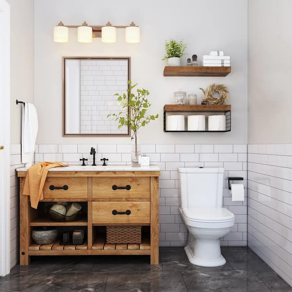 Natural wood bathroom shelves store