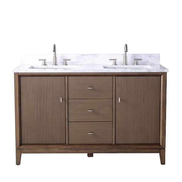 Vanity Art 54 in. W Double Sink Freestanding Walnut Bath Vanity Cabinet ...