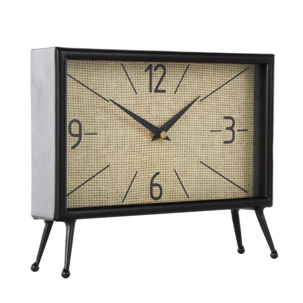 Litton Lane Black Metal Rectangular Clock with Tea-Stained Clock Face ...