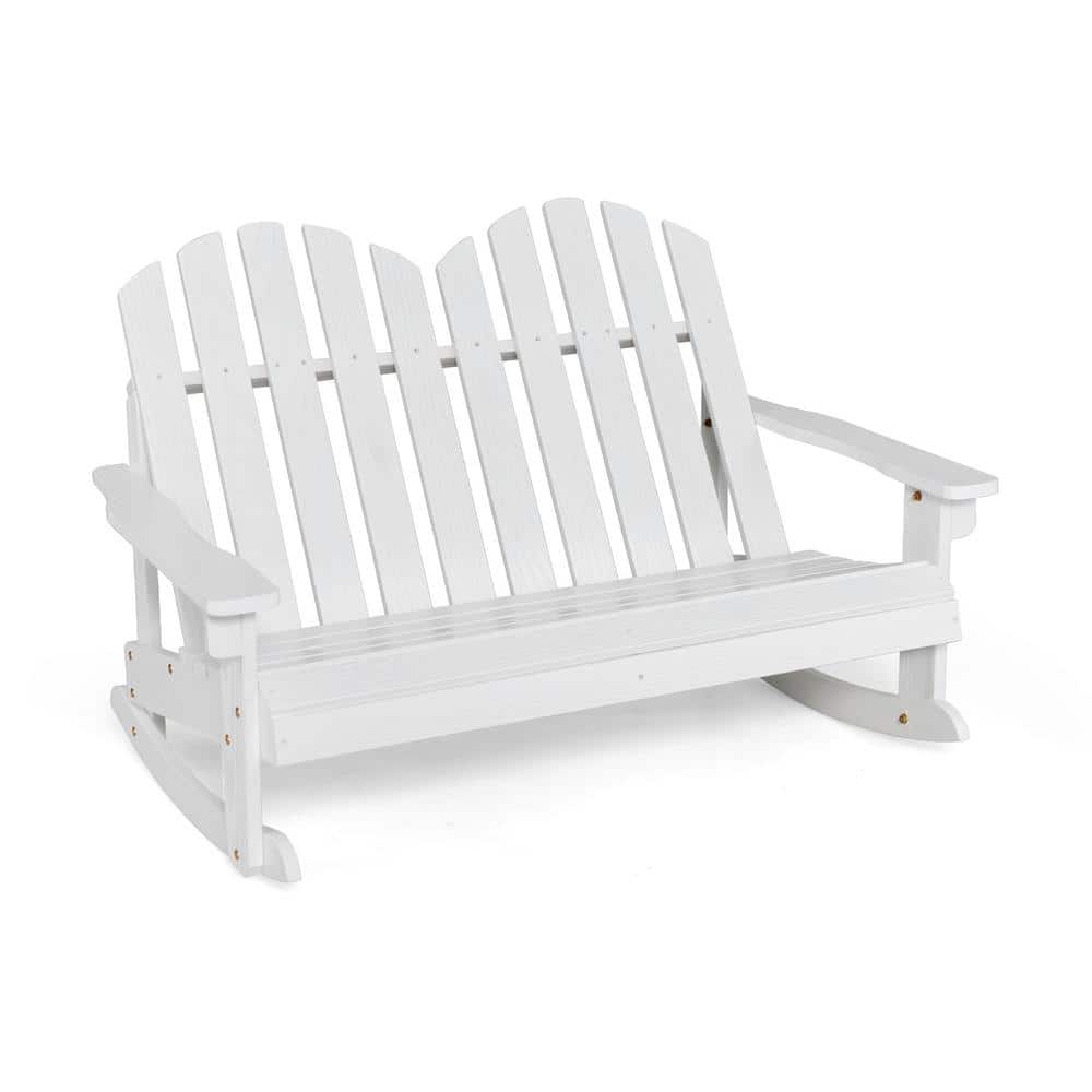 WELLFOR White Wood Outdoor Rocking Chair TDS11090WH - The Home Depot