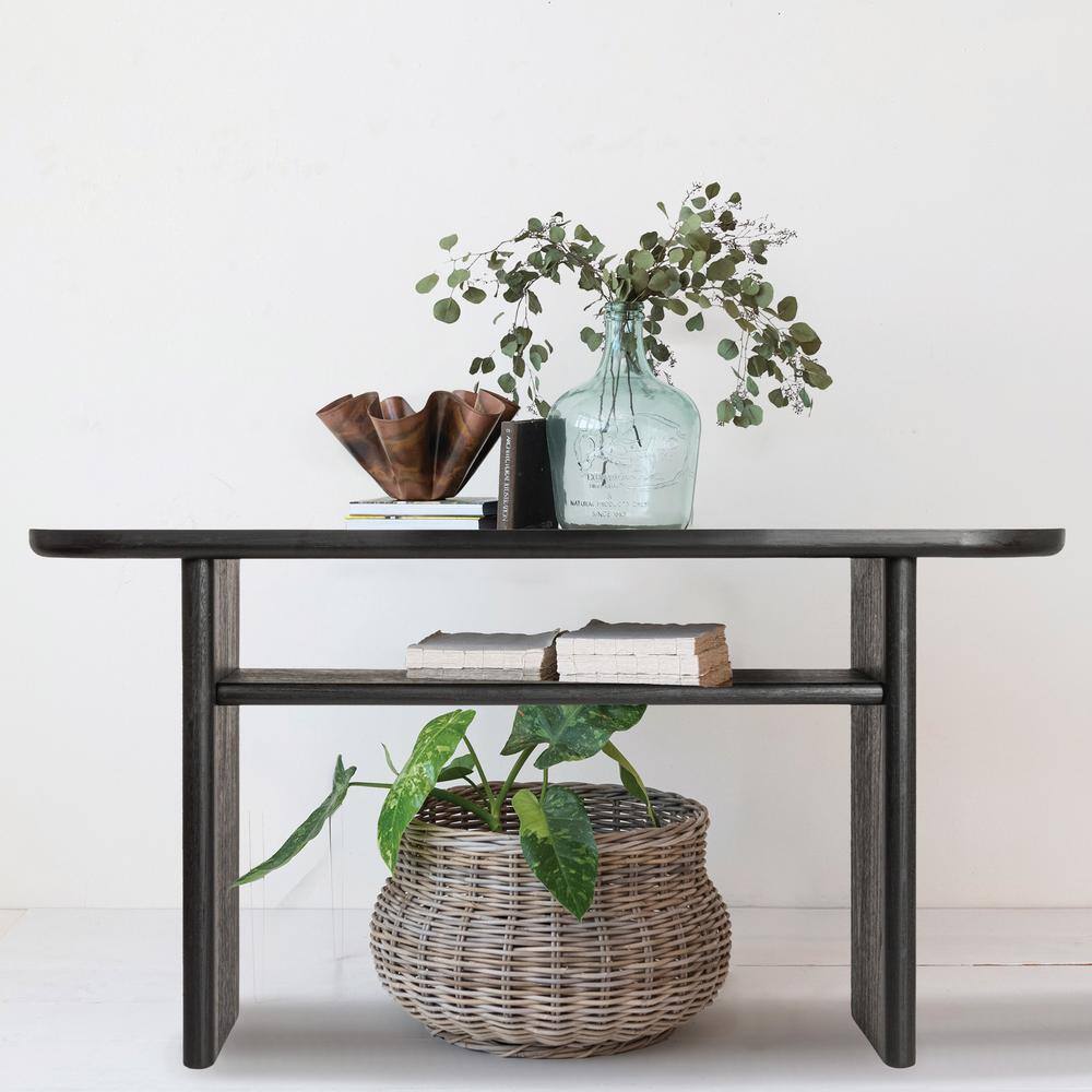 Storied Home 63 in. Black Rectangle Wood Console Table EC1756 - The ...
