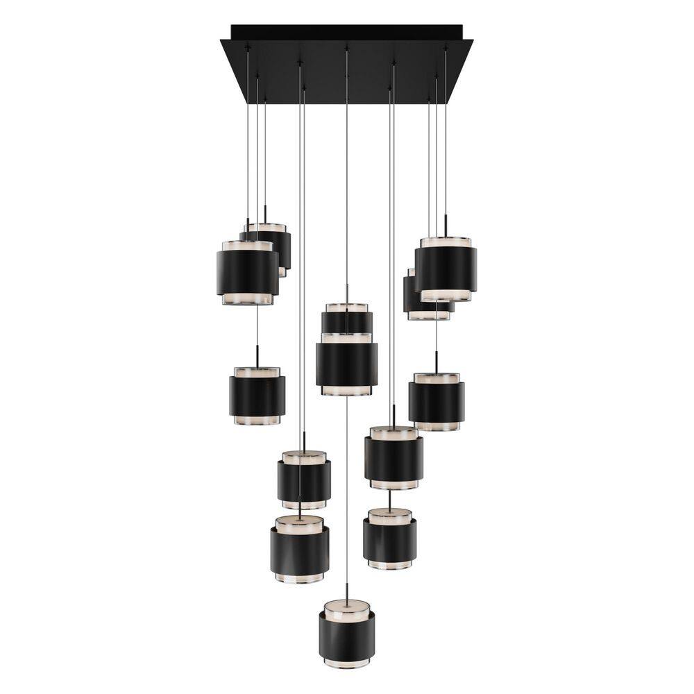 WAC Lighting Banded 13-Light Black Integrated LED Square Pendant Light ...