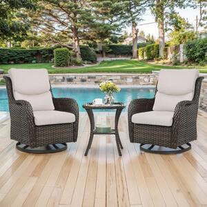 Pocassy Crescent Moon Brown 3-Piece Wicker Patio Conversation Deep ...