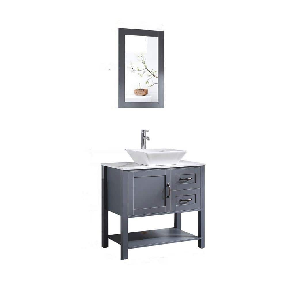30 in. W x 19 in. D Single Sink Freestanding Bath Vanity in Gray with ...