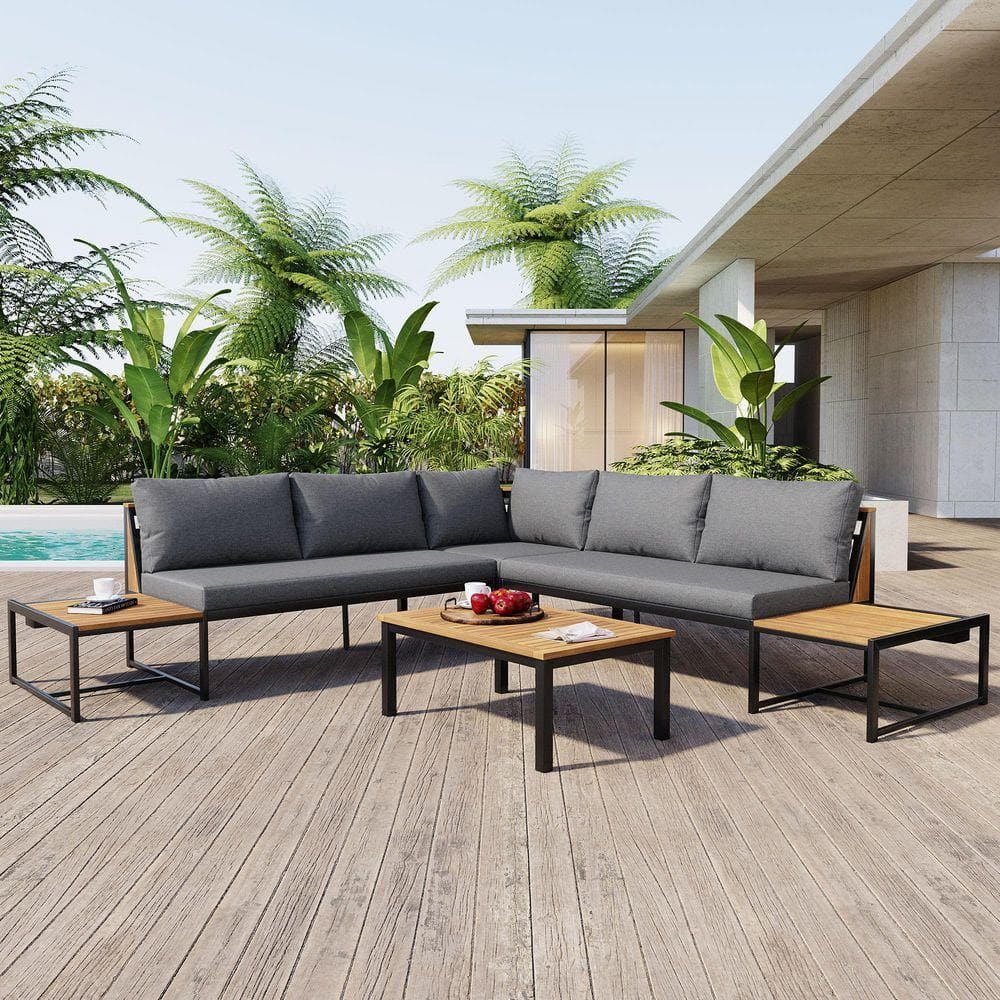 Modern 7-Piece Multi-Functional Metal Outdoor Patio Conversation Set ...
