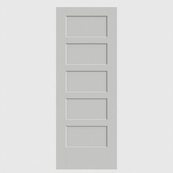 Masonite 30 in. x 80 in. 5-Panel Bayshore Single Bore Solid Core Silver ...