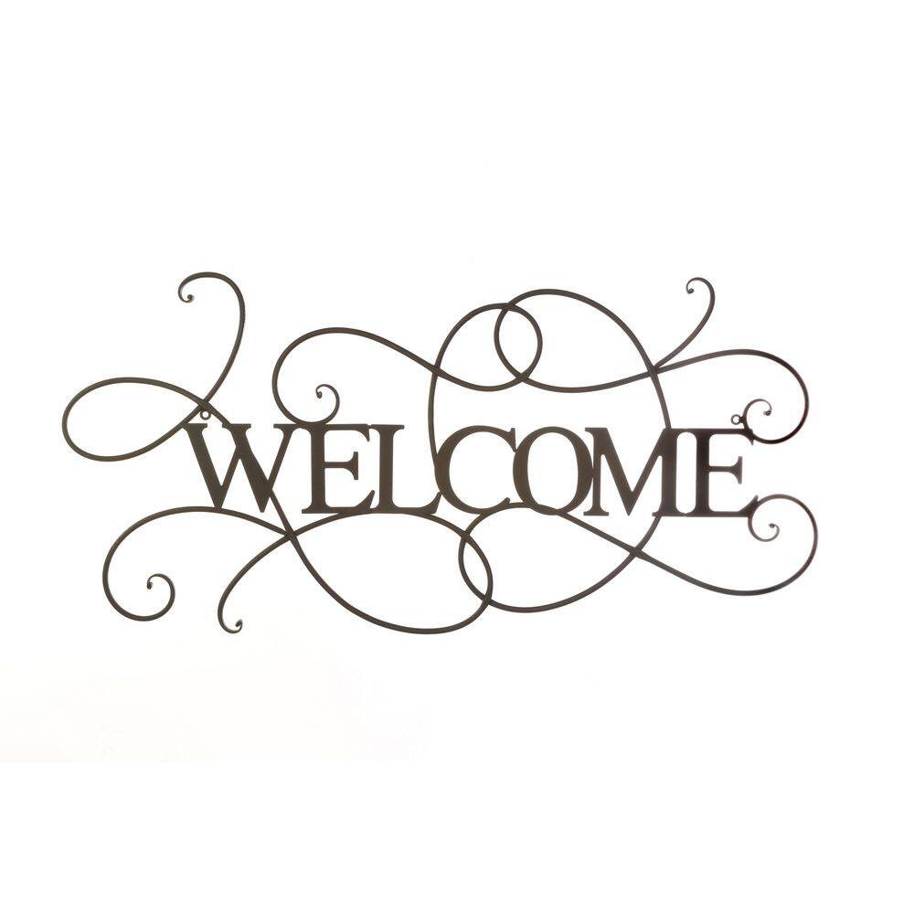 BYRON ANTHONY HOME Black Metal Scrolled Welcome Wall Decorative Sign ...