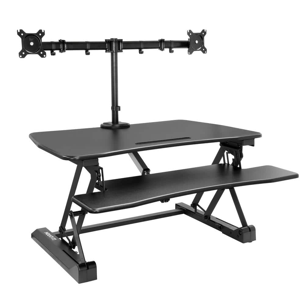 mount-it! 35.4 in. Rectangular Black Sit-Stand Desk Converter with Dual ...