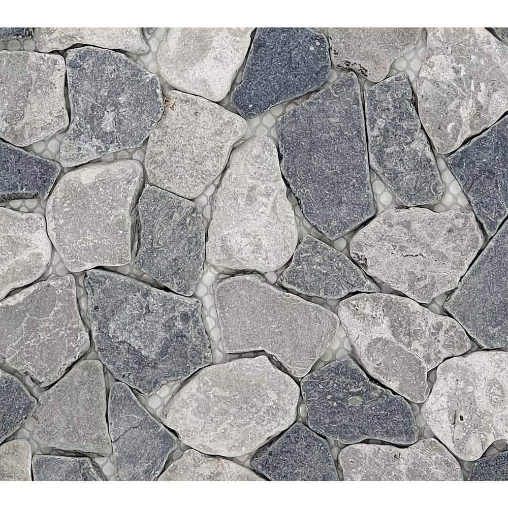 TILE CONNECTION Fit Grey Blend 4 in. x 6 in. Marble Mosaic Tile Sample ...