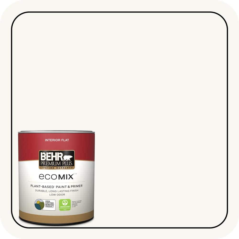 BEHR PREMIUM PLUS 1 qt. Ultra Pure White Flat EcoMix Plant-Based ...