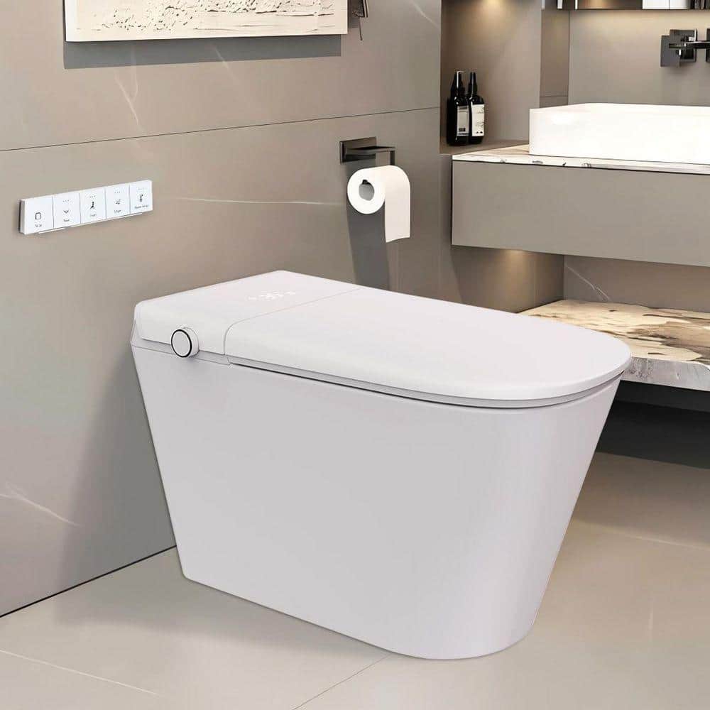 UPIKER 12 inch 1-piece 1.11 GPF Single Flush Elongated Toilet in White ...