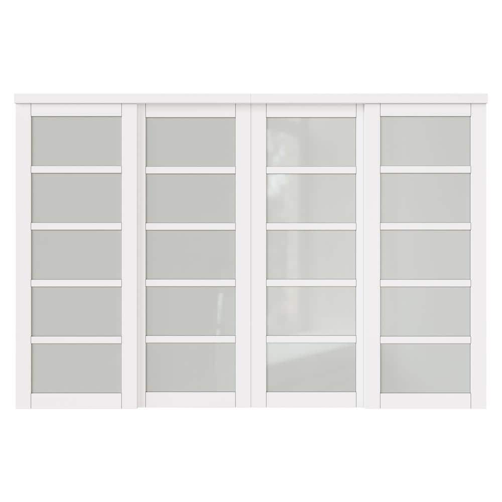 WIN STELLAR 120 in. x 80 in. 5-Lite Frosted Glass White MDF Closet ...